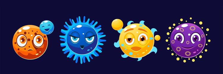 Funny bright planets with face emotion set Vector Image