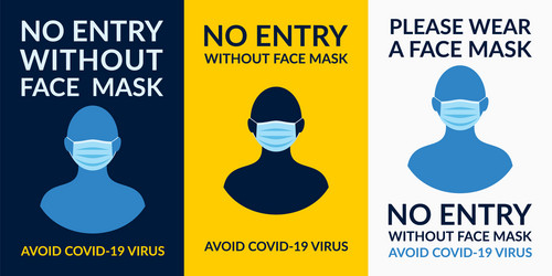 Caution no face mask entry round stickers Vector Image