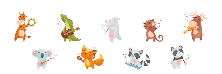 Cartoon animals playing musical instruments Vector Image