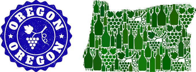 Collage of grape wine map oregon state and best Vector Image