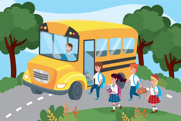 Happy school children stand Royalty Free Vector Image