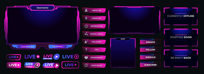 Streaming screen panel overlay game Royalty Free Vector
