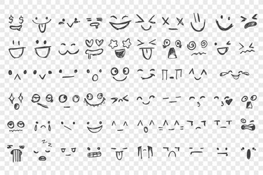 Set of hand drawn doodle faces emotions Royalty Free Vector