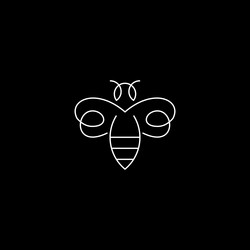 Monoline bee line outline line art logo Royalty Free Vector