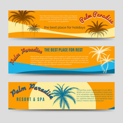 Tropical island palm trees web banners Royalty Free Vector
