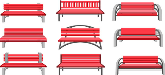 Realistic wooden park benches icon set Royalty Free Vector