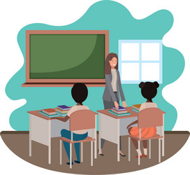 Flat child with teacher characters learning maths Vector Image