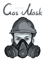 Male face with gas mask and construction helmet Vector Image