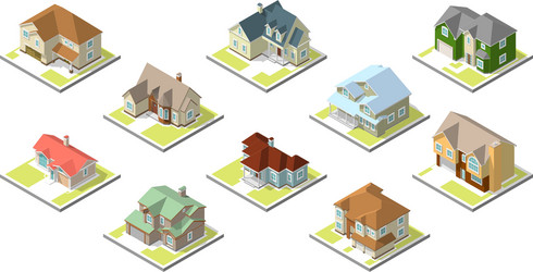 Isometric houses rural homes building Royalty Free Vector
