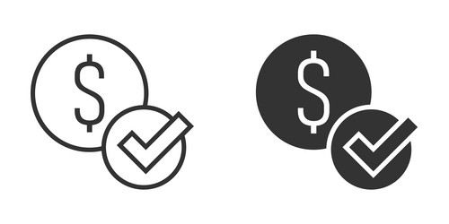 Coin check mark icon in flat style money approval Vector Image