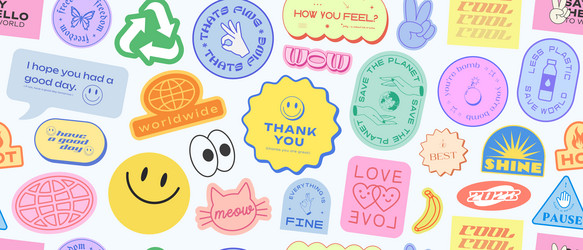 Cool hand drawn comic stickers collage seamless Vector Image