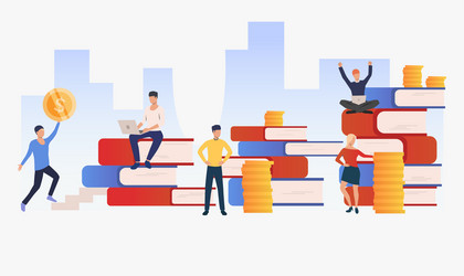 Urban background with people money and books Vector Image