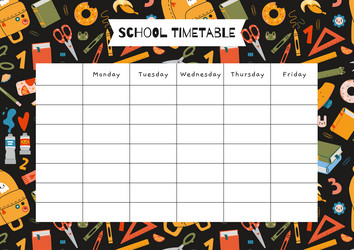 Cute school timetable with stationery and art Vector Image