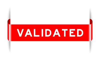 Red color peel sticker label with word validation Vector Image