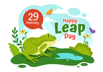 Happy leap day on 29 february with jumping frogs Vector Image