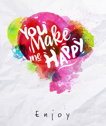 You make me happy romantic card with cute jumping Vector Image