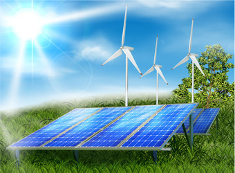 Solar panel and wind turbine Royalty Free Vector Image