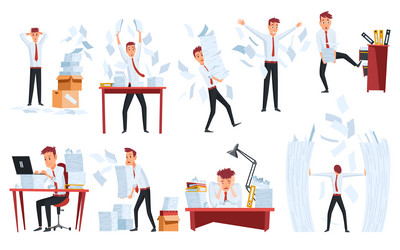 Office paperwork worker with stack Royalty Free Vector Image