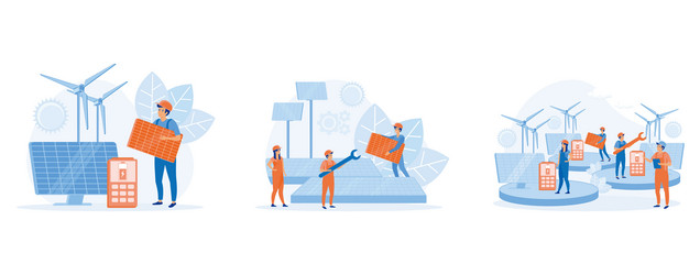 Solar panel installation concept installing Vector Image