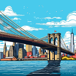 Brooklyn bridge bridge hand-drawn comic Royalty Free Vector