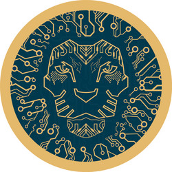 Geometric logo of a lion in a round coin Vector Image