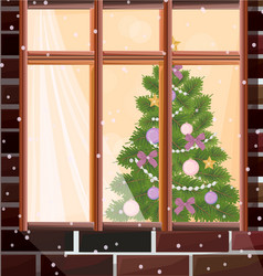 Christmas window in brick wall Royalty Free Vector Image