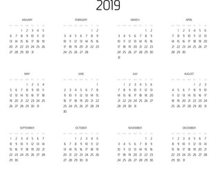 Calendar - year 2019 week starts from Royalty Free Vector
