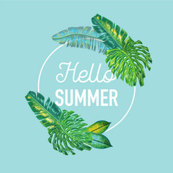 Hello summer tropical design with palm leaves Vector Image