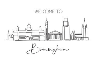 One continuous line drawing of birmingham city Vector Image