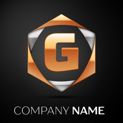 Letter g logo symbol in the golden-silver circle Vector Image