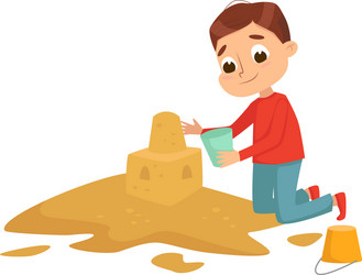 Cartoon little boy with seashells in a sand Vector Image