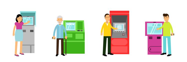People characters using electronic self service Vector Image