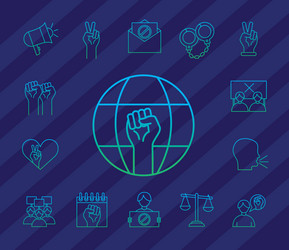 Human rights degraded style set icons Royalty Free Vector