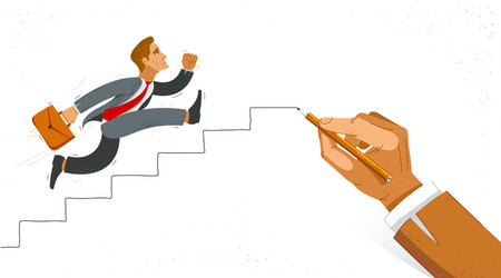 Business man run and hurry on stairs up high Vector Image