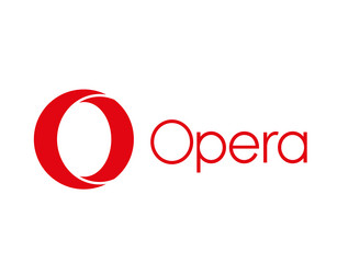 Opera browser brand logo symbol with name white Vector Image