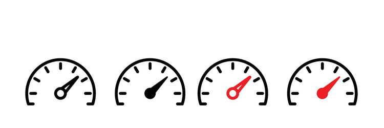 Performance indicator icon set fast speedometer Vector Image