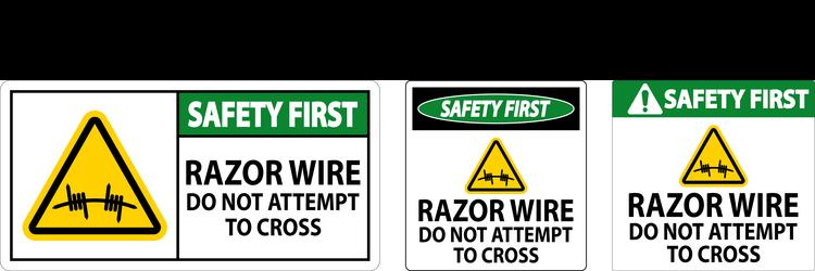Warning sign razor wire fence on white background Vector Image