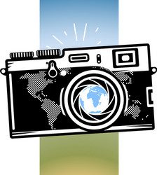 Travel photography camera with globe Royalty Free Vector