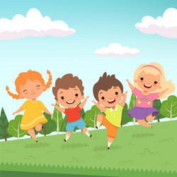 Jumping kids happy school children smile laugh Vector Image