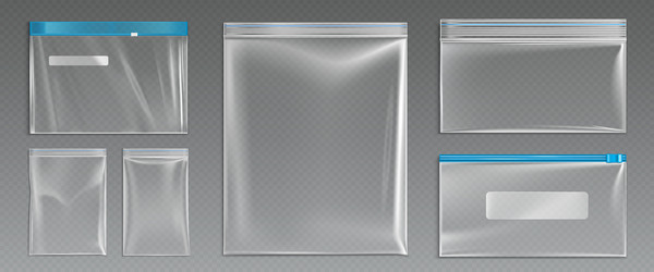 Ziplock plastic packets 3d realistic set Vector Image