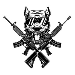 Angry dog head with crossed assault rifles design Vector Image