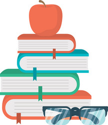 School text books with eyeglasses and apple Vector Image