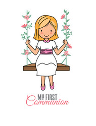First holy communion cute little girl Royalty Free Vector
