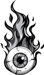 Single eyeball on fire in flames Royalty Free Vector Image