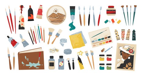 Painting tools and materials cartoon artist Vector Image