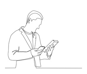 Continuous one line drawing of man holding Vector Image