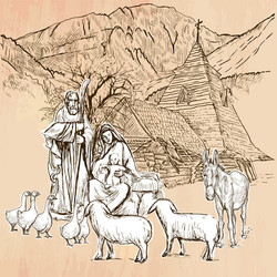 Holy family - an hand drawn line art Royalty Free Vector