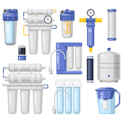Set water filter icons water filtration system Vector Image