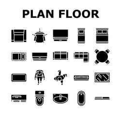 Floor plan interior furniture icons set Royalty Free Vector