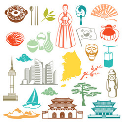 South korea icons set korean traditional symbols Vector Image